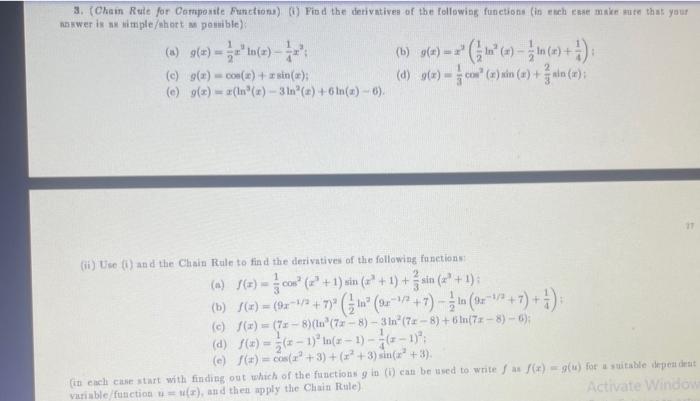 Solved 3. (Chain Rule for Composite Functiong) (i) Fisd the | Chegg.com