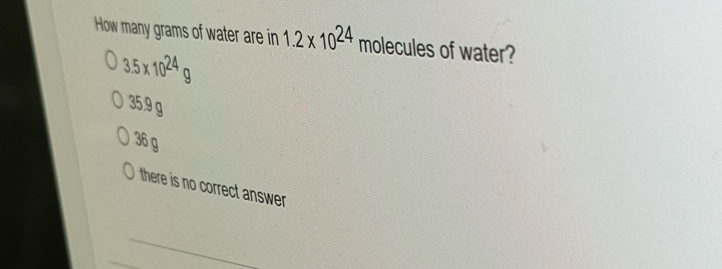 How many grams of water are in 1.2×1024 ﻿molecules of | Chegg.com