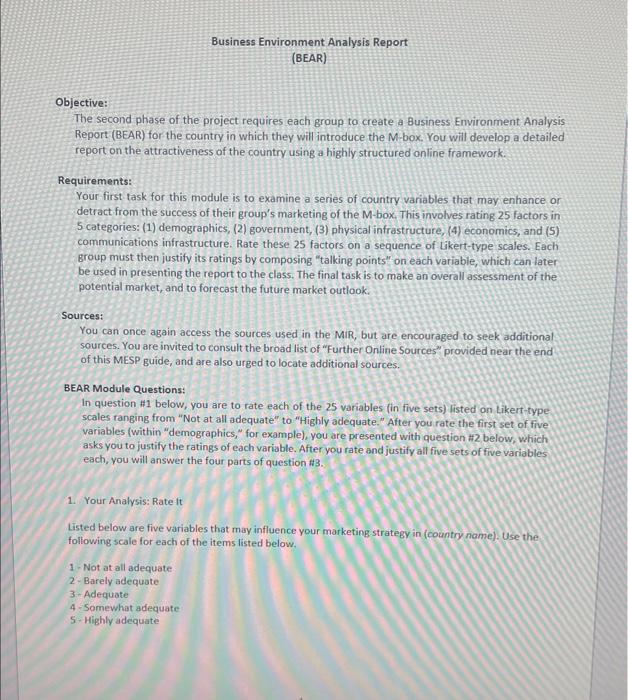 Business Environment Analysis Report (BEAR) | Chegg.com