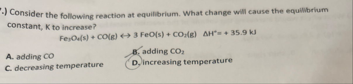 Solved Consider the following reaction at equilibrium. What | Chegg.com