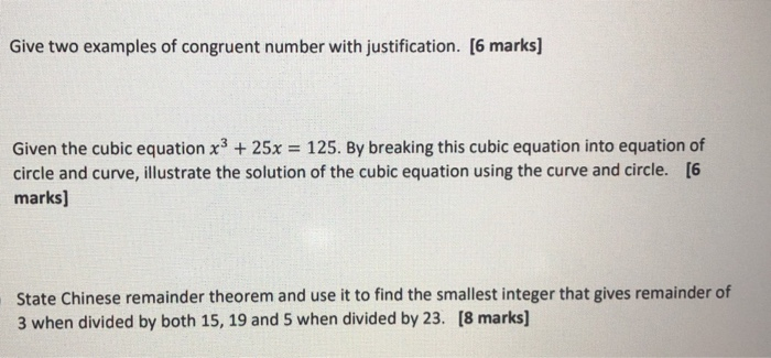 Solved Give two examples of congruent number with | Chegg.com