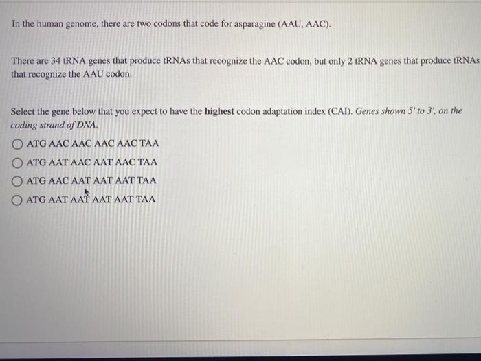 Solved select the gene below that you expect to have the | Chegg.com