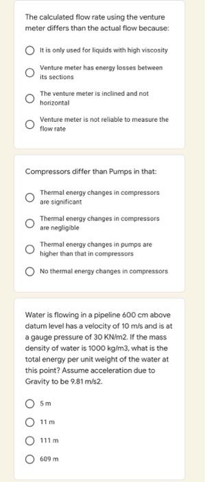 Solved The calculated flow rate using the venture meter | Chegg.com