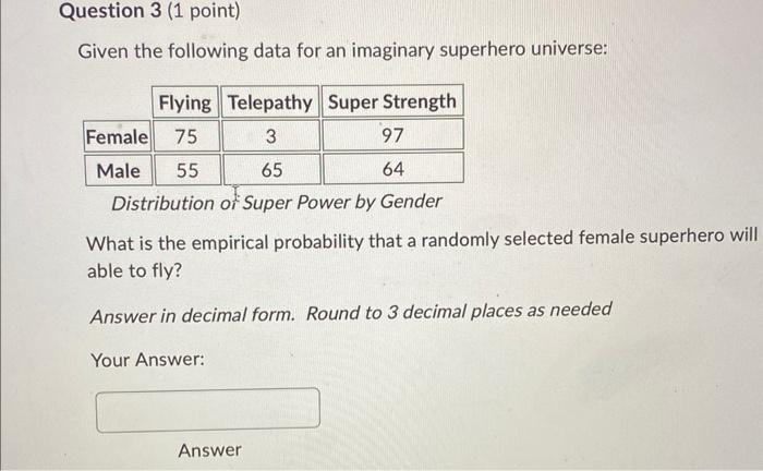 Solved Given the following data for an imaginary superhero | Chegg.com