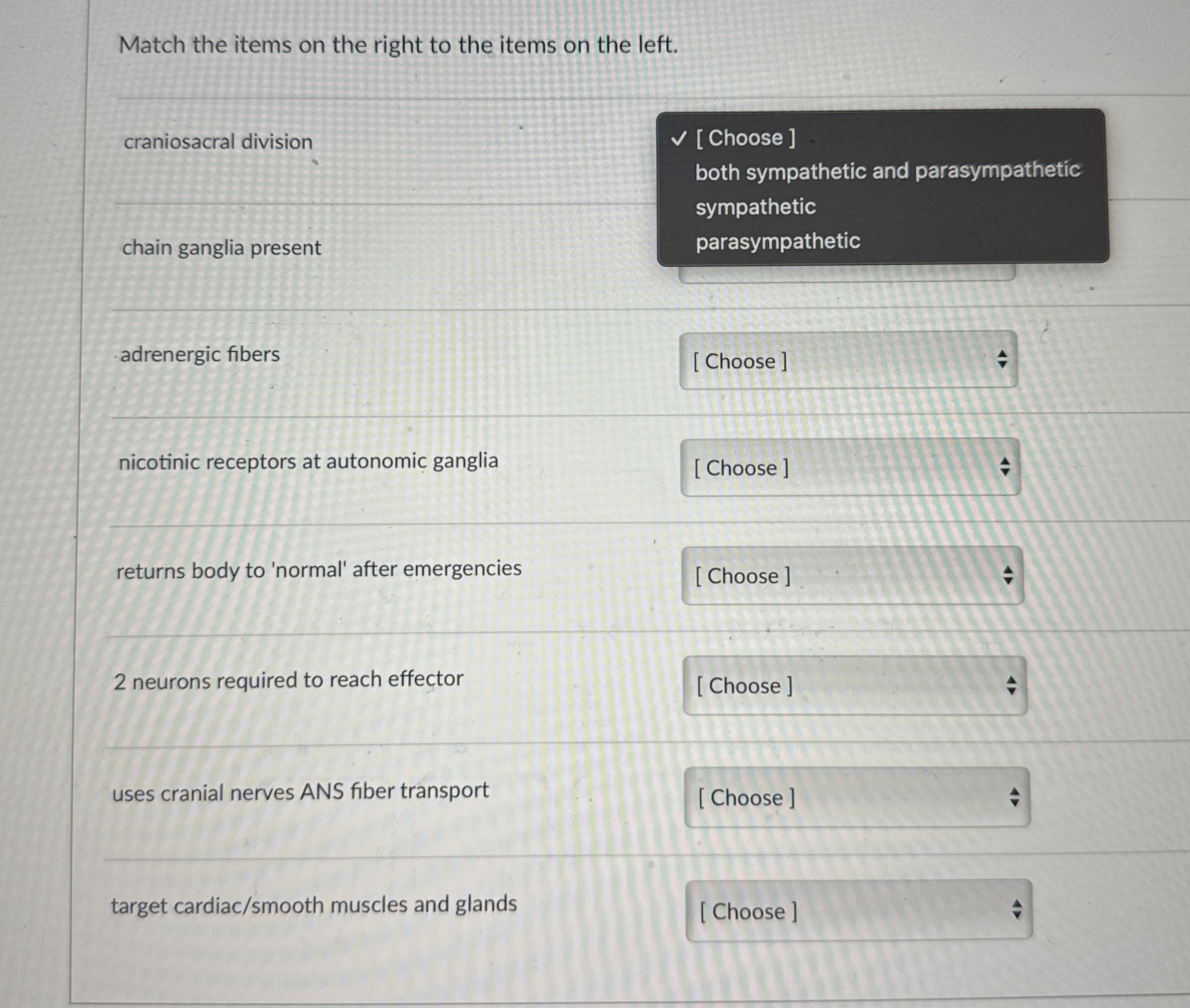 Solved Match the items on the right to the items on the | Chegg.com