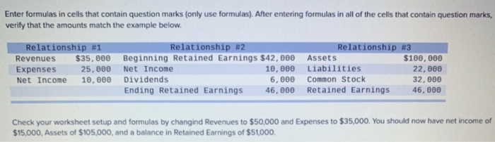 Solved Enter formulas in cells that contain question marks | Chegg.com