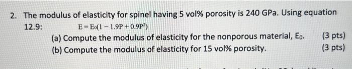 Solved 2. The modulus of elasticity for spinel having 5 | Chegg.com