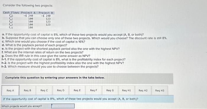 Solved Consider the following two projects: a. If the | Chegg.com
