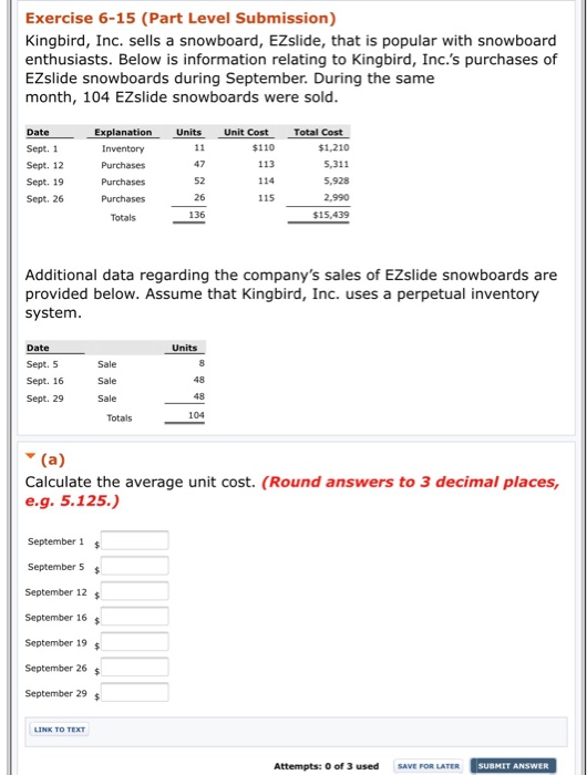 Solved Exercise 6-15 (Part Level Submission) Kingbird, Inc. | Chegg.com