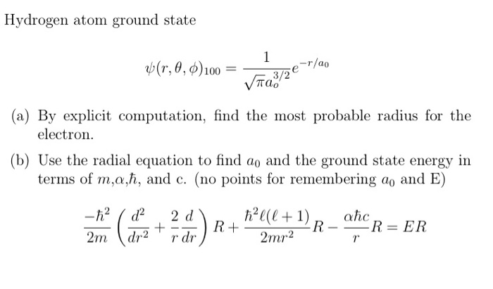 Solved Hydrogen Atom Ground State R 0 100 20 3 2 V