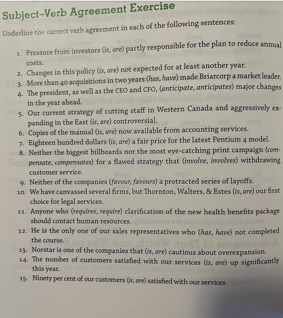 Solved Subject-Verb Agreement ExerciseUnderline the correct | Chegg.com