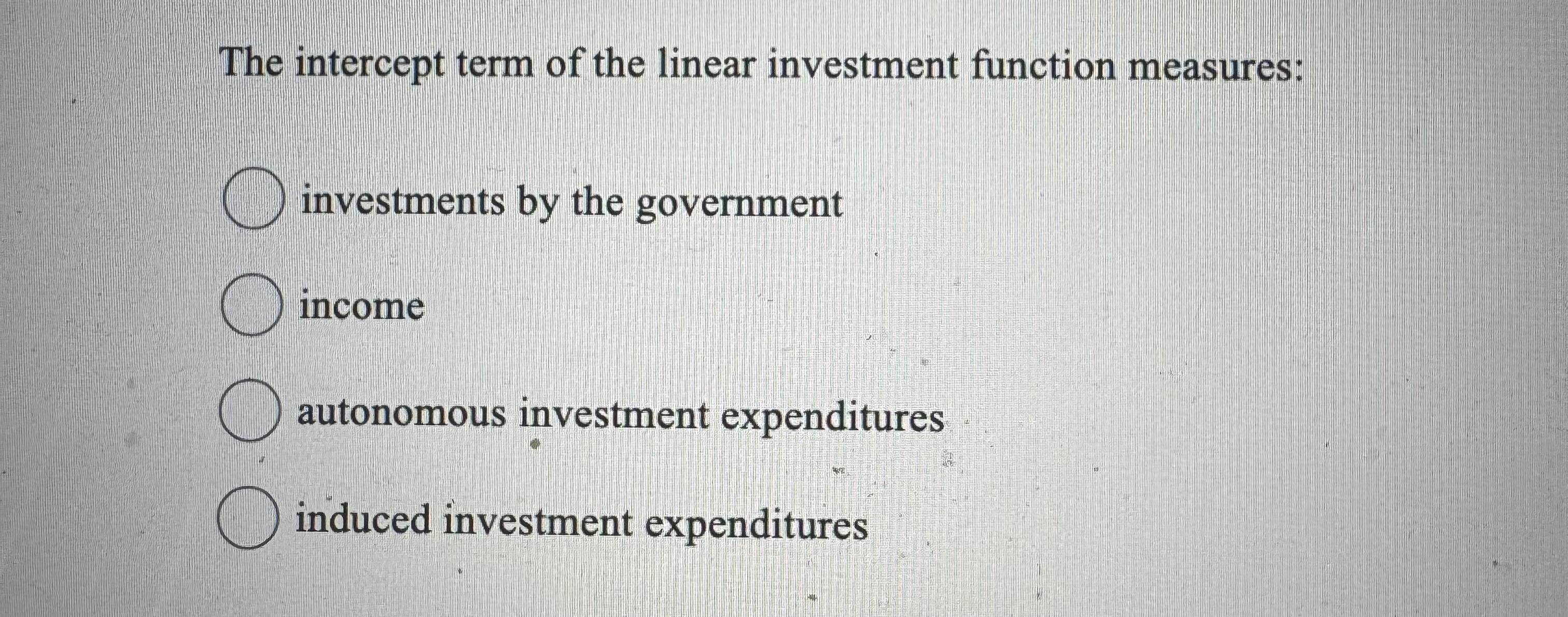 Solved The intercept term of the linear investment function | Chegg.com