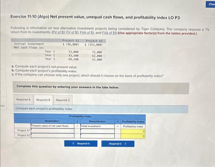 Solved Exercise 11-10 (Algo) Net present value, unequal cash | Chegg.com