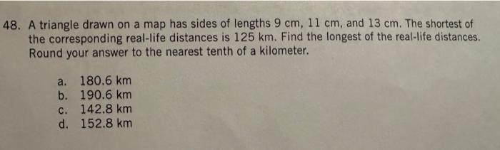 Solved 8. A triangle drawn on a map has sides of lengths 9 | Chegg.com