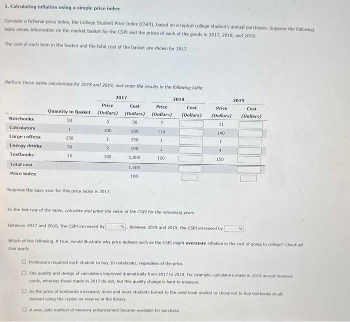 Solved 1 Calculating Inflation Using A Simple Price Index