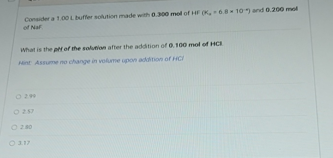 Solved Consider a 1.00L ﻿buffer solution made with | Chegg.com