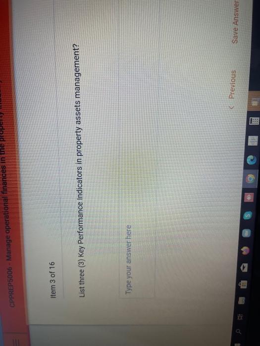 Solved List three (3) Key Performance Indicators in property | Chegg.com