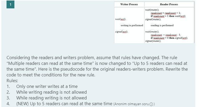 Solved 1Considering the readers and writers problem, assume | Chegg.com