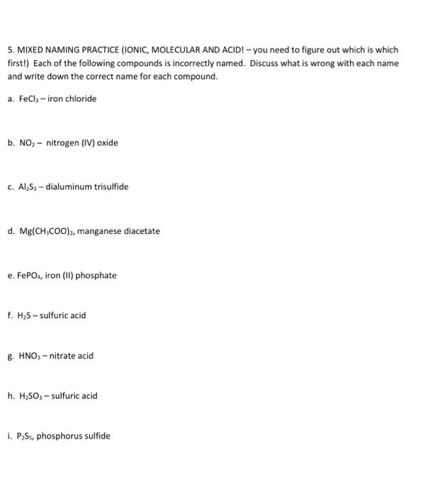 Solved Naming: ionic compounds, covalent compounds and acids | Chegg.com