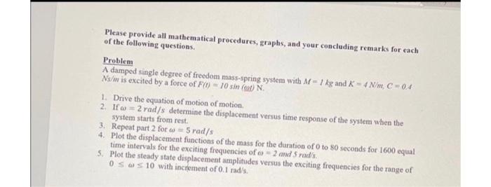 Solved Please provide all mathematical procedures, graphs, | Chegg.com