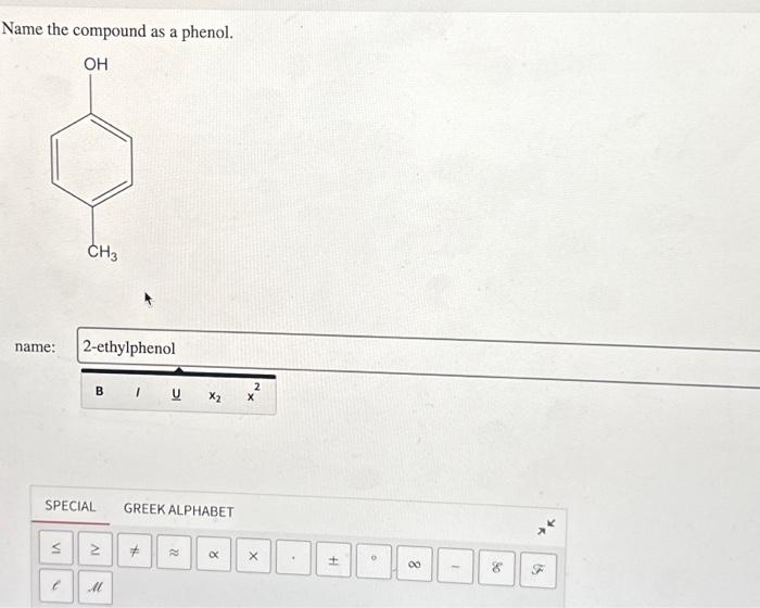 Solved Name the compound as a phenol. OH name: VI CH3 e | Chegg.com