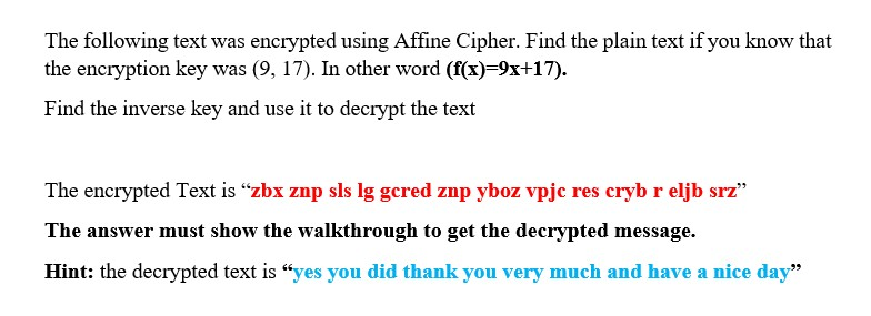 Solved the text with red color was encrypted using affine | Chegg.com