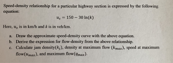 Solved Speed-density relationship for a particular highway | Chegg.com