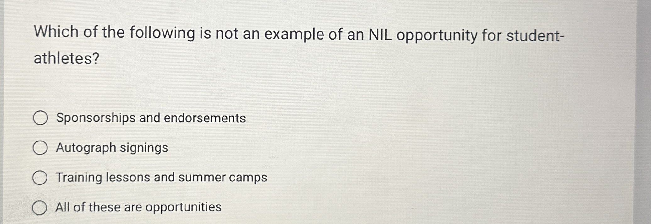 Solved Which of the following is not an example of an NIL | Chegg.com