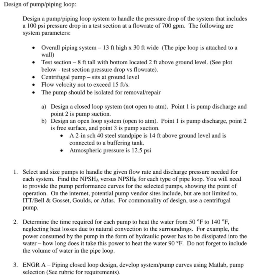 Design a pump/piping loop system to handle the | Chegg.com