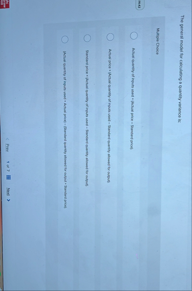 Solved The general model for calculating a quantity variance | Chegg.com