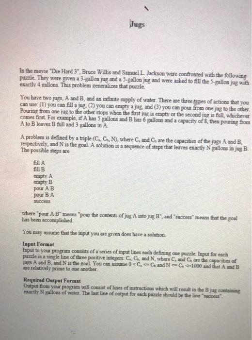 Solved Jugs In the movie "Die Hard 3, Bruce Willis and | Chegg.com