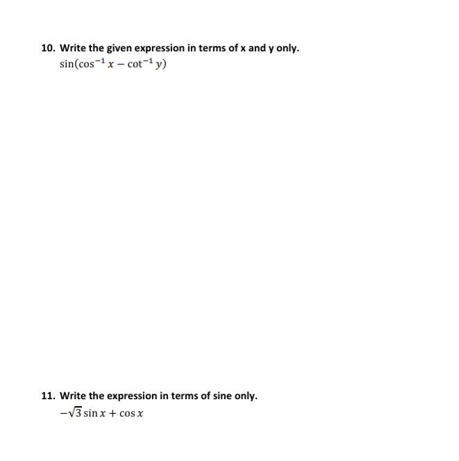 Solved 10. Write the given expression in terms of x and y | Chegg.com