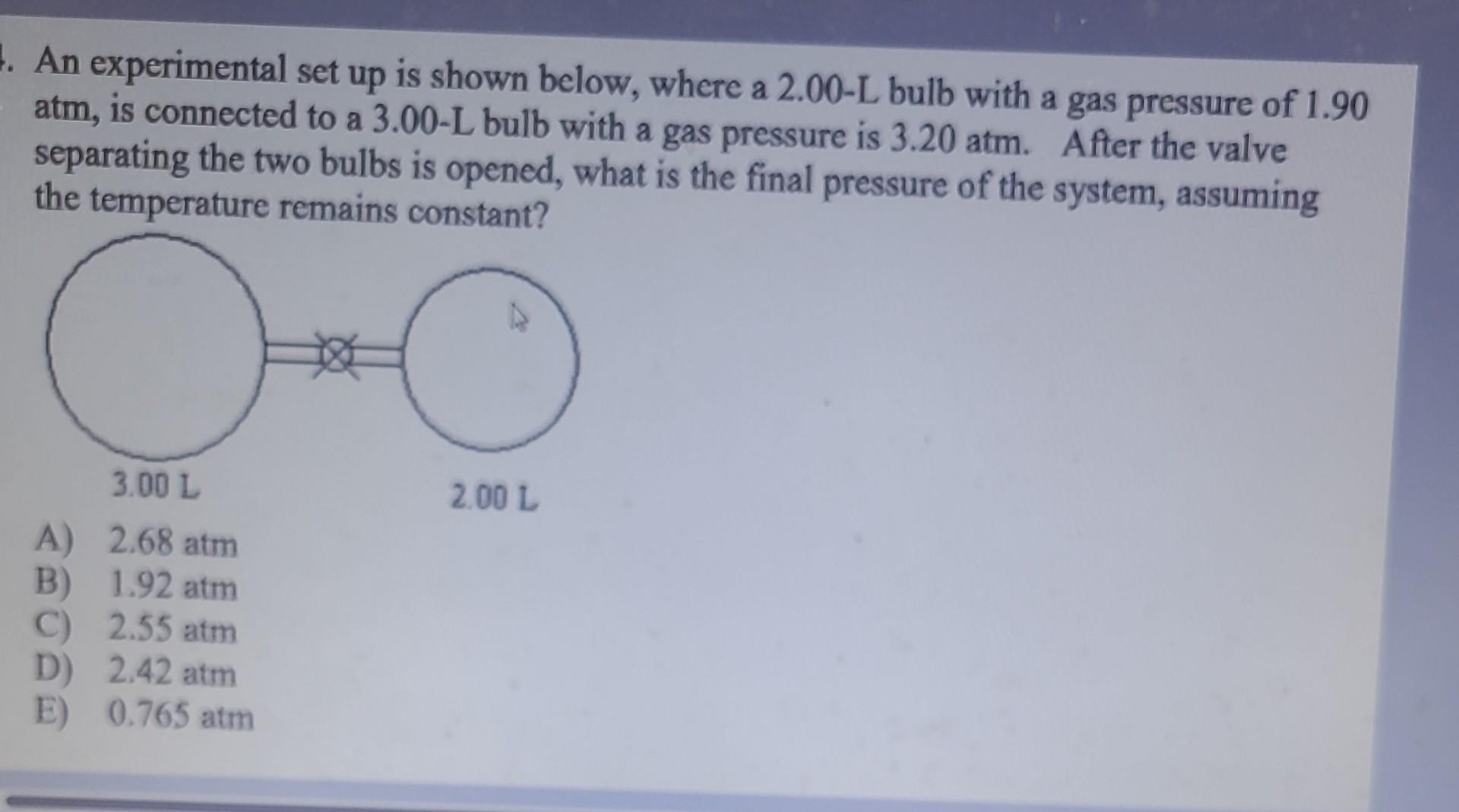 Solved An experimental set up is shown below, where a 2.00-L | Chegg.com