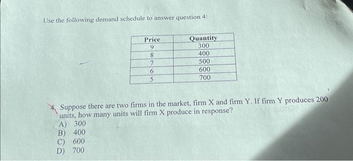 Solved Use the following demand schedule to answer question | Chegg.com