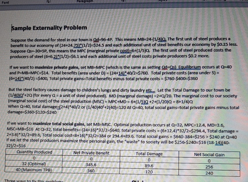Font Paragraph Sample Externality Problem Suppose the | Chegg.com