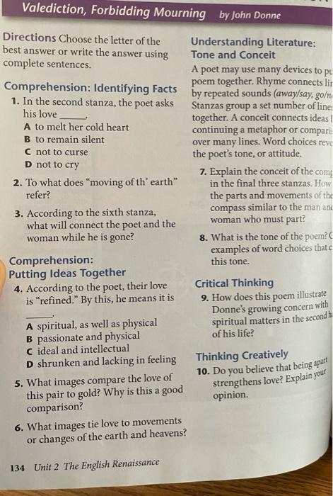 Solved Valediction, Forbidding Mourning by John Donne | Chegg.com