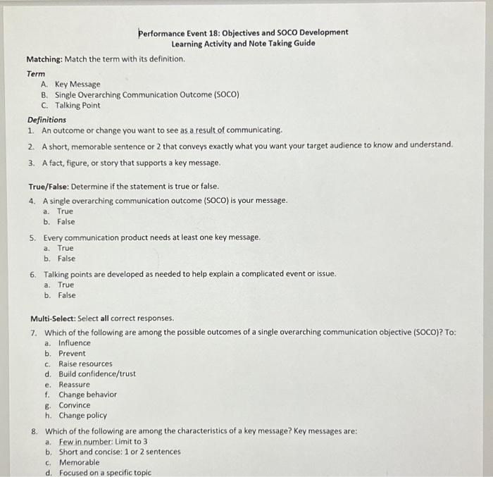 Solved Performance Event 18: Objectives and SOCO Development | Chegg.com