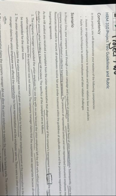 Solved HRM 310 ﻿Project Two Guidelines and | Chegg.com