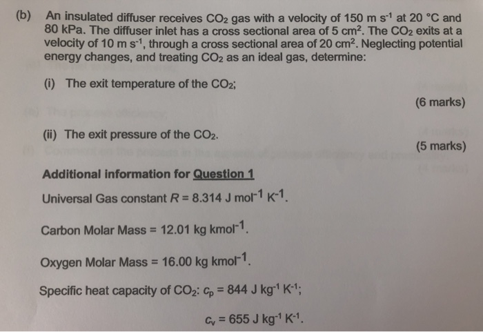Solved (b) An insulated diffuser receives CO2 gas with a | Chegg.com