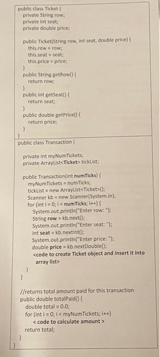 Solved public class Tichet i private string row; private int | Chegg.com