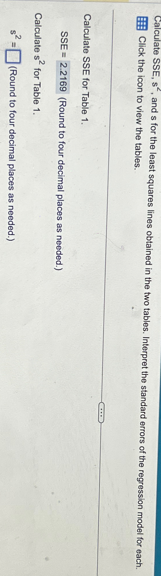 Calculate SSE, s2, ﻿and s ﻿for the least squares | Chegg.com