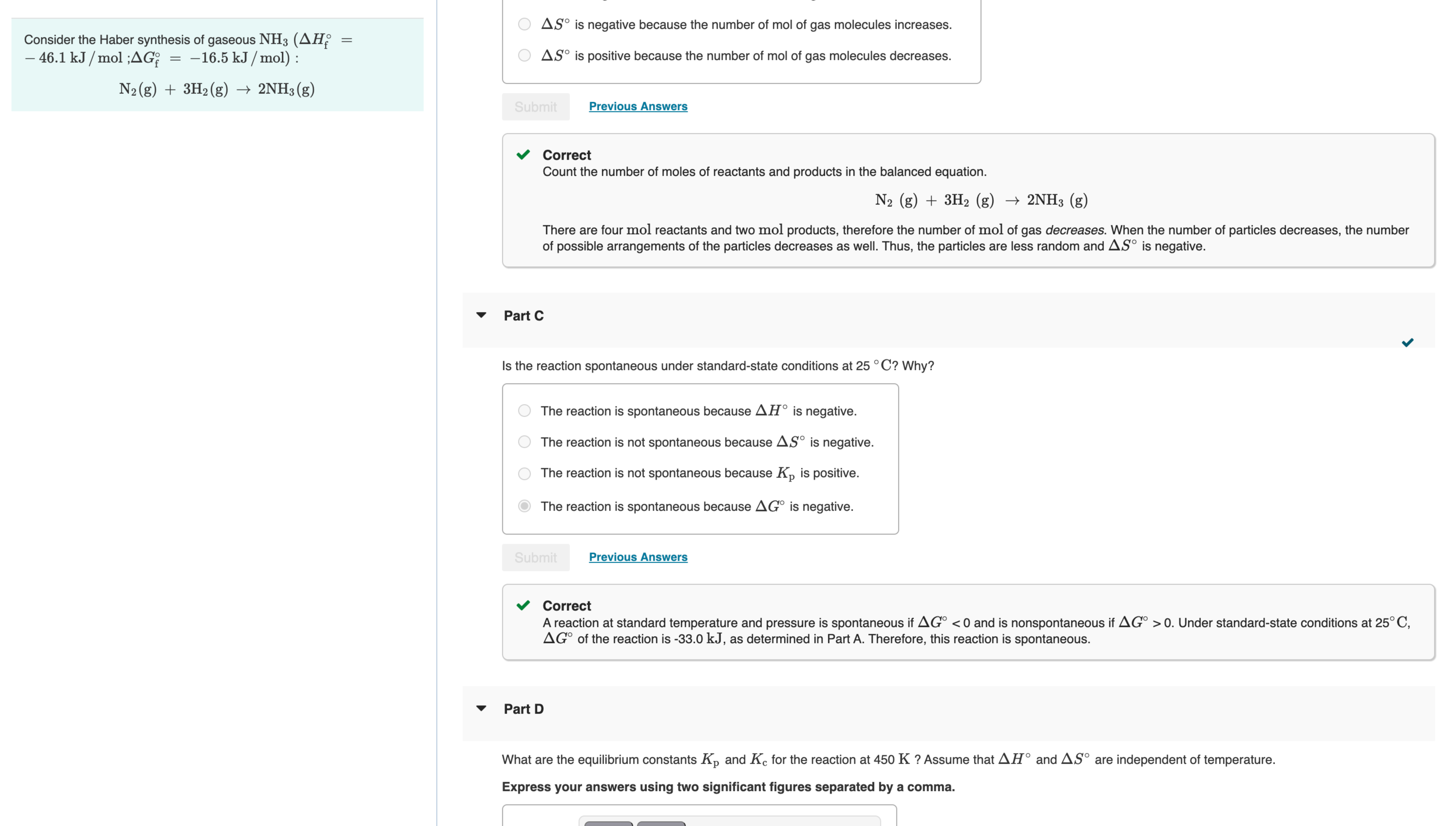 Solved SOLVE PART DConsider the Haber synthesis of gaseous | Chegg.com