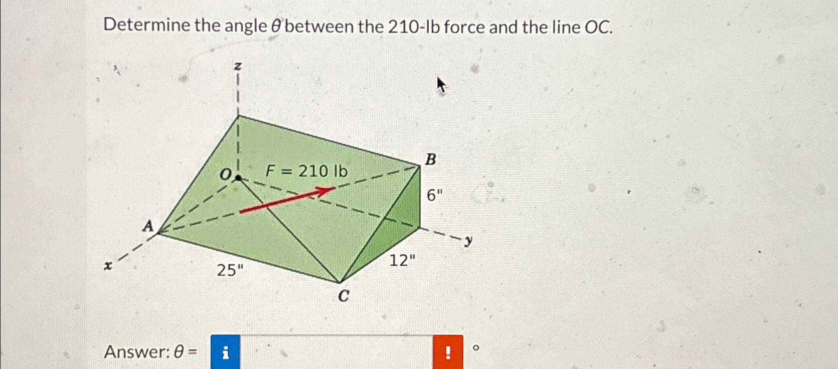 Solved Determine the angle θ ﻿between the 210-Ib ﻿force and | Chegg.com