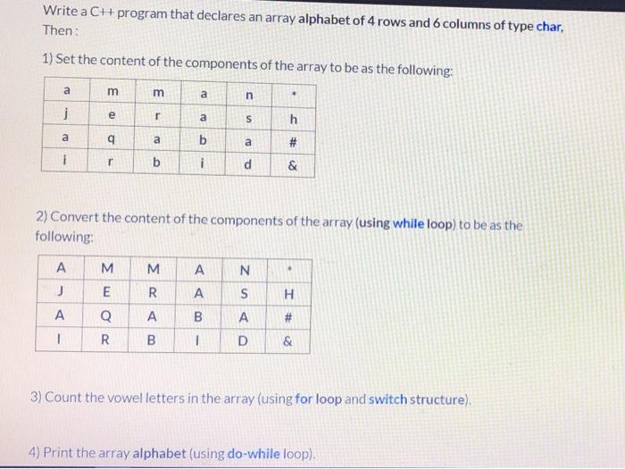 Solved Write A C Program That Declares An Array Alphabet