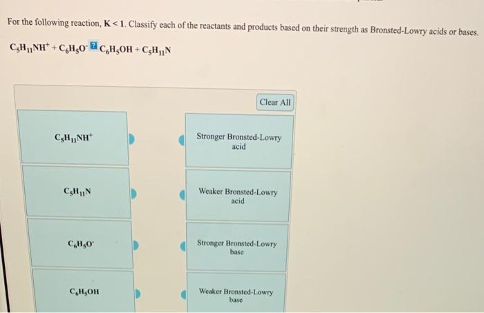 Solved For the following reaction, K>1. Classify each of the | Chegg.com