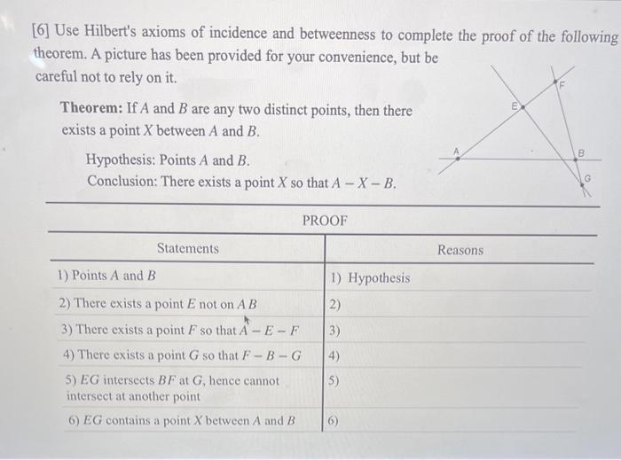 Solved [6] Use Hilbert's axioms of incidence and betweenness | Chegg.com