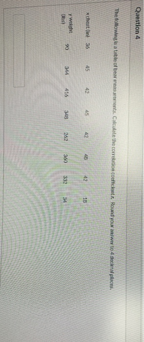 Solved Question 4 The following is a table of bear | Chegg.com