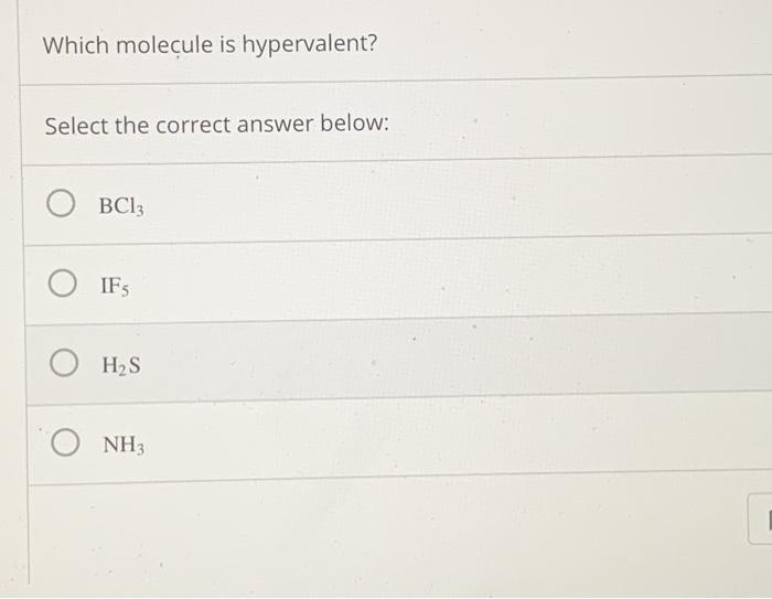 Solved Which molecule is hypervalent? Select the correct | Chegg.com