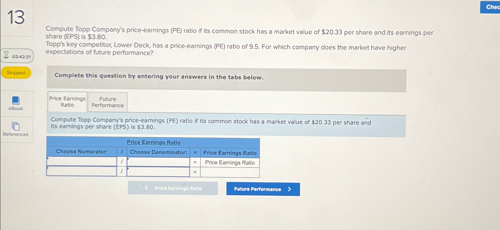Solved 13Compute Topp Company's price-earnings (PE) ﻿ratio | Chegg.com