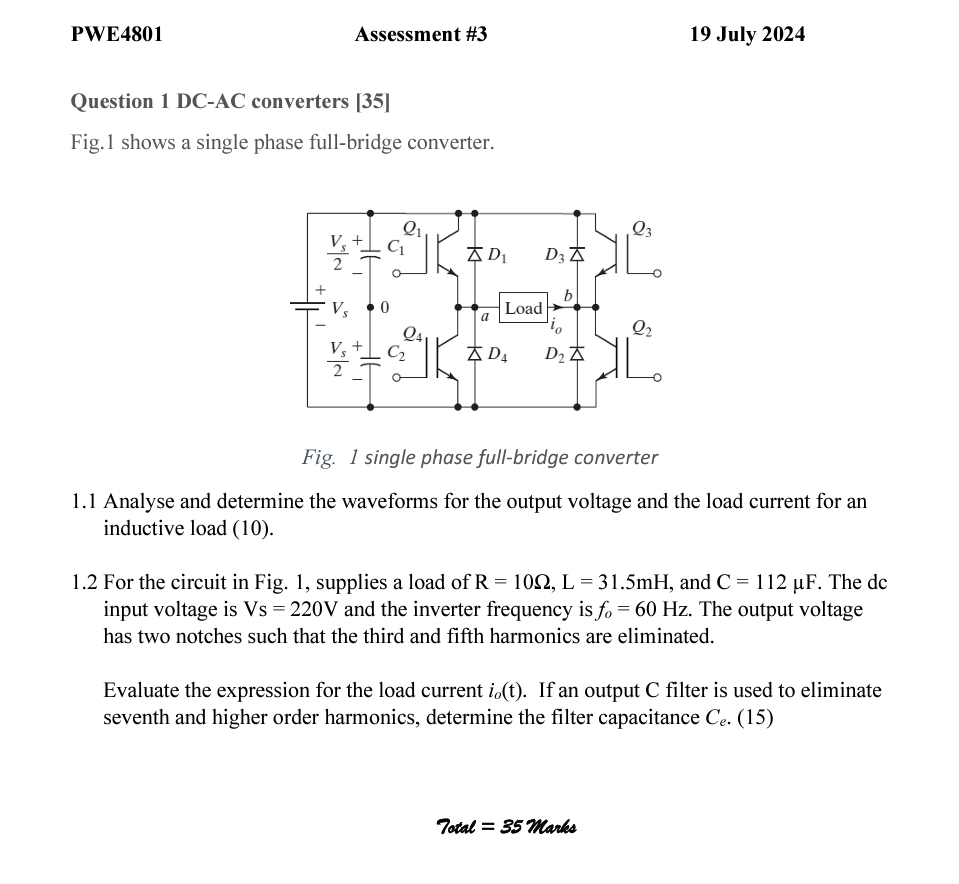 Solved PWE4801Assessment #319 ﻿July 2024Question 1 ﻿DC-AC | Chegg.com